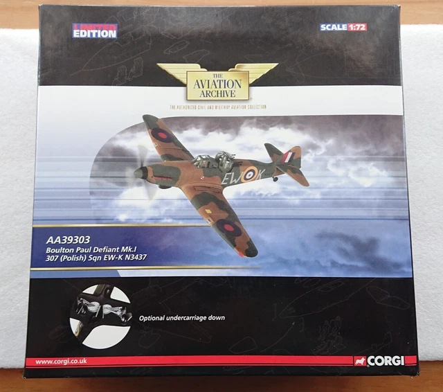 CORGI AVIATION AA39303 Boulton Paul Defiant Mk1 307 Sqn Ltd Edition No ...