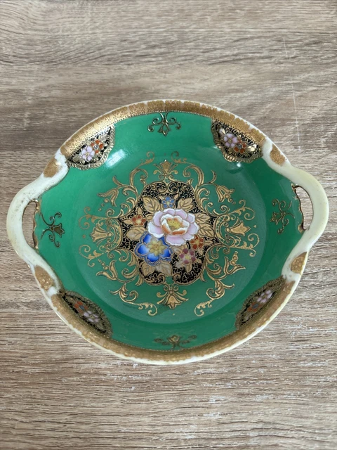 VINTAGE GREEN JAPANESE Noritake Morimura Hand Painted Gilded Gold ...