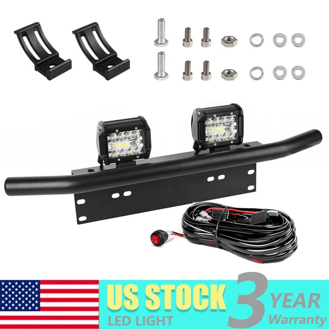 23'' BULL BAR License Plate Mount Bracket & 4" LED Work Lights Combo ...