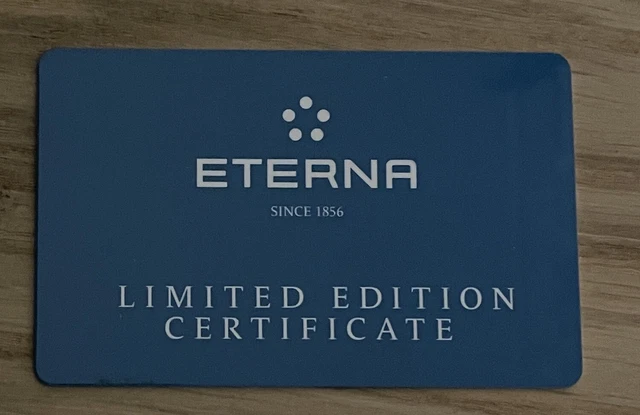 ORIGINAL ETERNA SINCE 1856 Limited Edition Certificate Zertifikat NEU ...