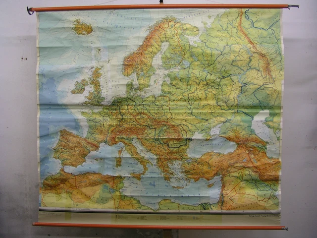SCHULWANDKARTE WALL MAP Europa Europe Europakarte 1970 F&b 188x166 ...
