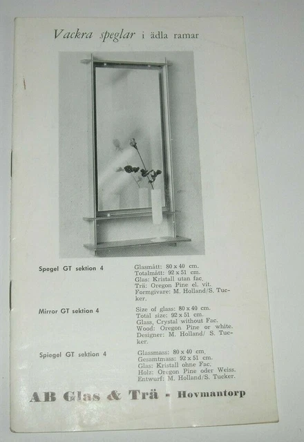 1950'S SWEDISH MIRROR catalogue by AB Glas & Tra in Hovmantorp £59.99 ...