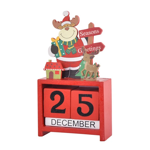 CHRISTMAS TABLE CALENDAR Tabletop Number Date Wooden Blocks ...