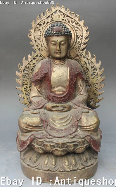 STATUE DE BOUDDHA Lotus Sakyamuni Shakyamuni Amitabha en argent tibétain de14 po EUR 599,00 ...