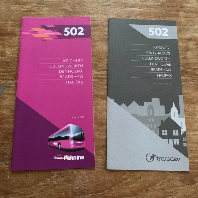 2 X TEAM Pennine (Transdev) route 502 Bus Timetables 2021 & 2022 ...