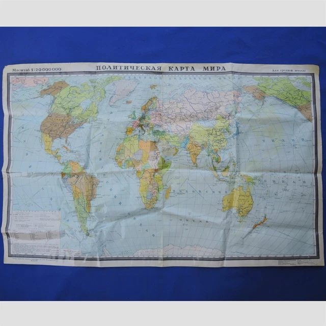 OLD BIG POLITICAL WORLD WALL MAP USSR POSTER 1991 Vintage Soviet 1.8m ...