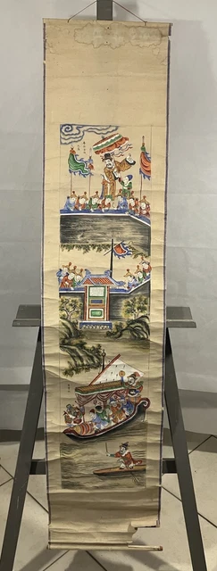 ANTIQUE SCHOOL CHINESE Large Painting On Roll Province of Canton ...
