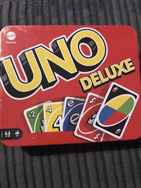 UNO TIN DELUXE Card Age 7+ Kids Family Classic Game 2-10 Players Mattel ...