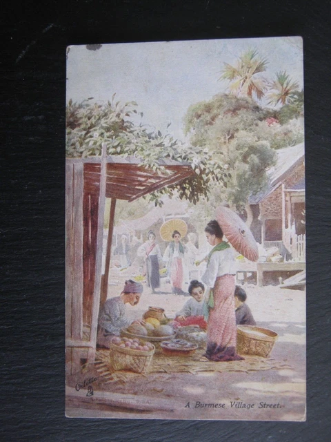 OLD POSTCARD --- A Burmese Village Street £3.84 - PicClick UK