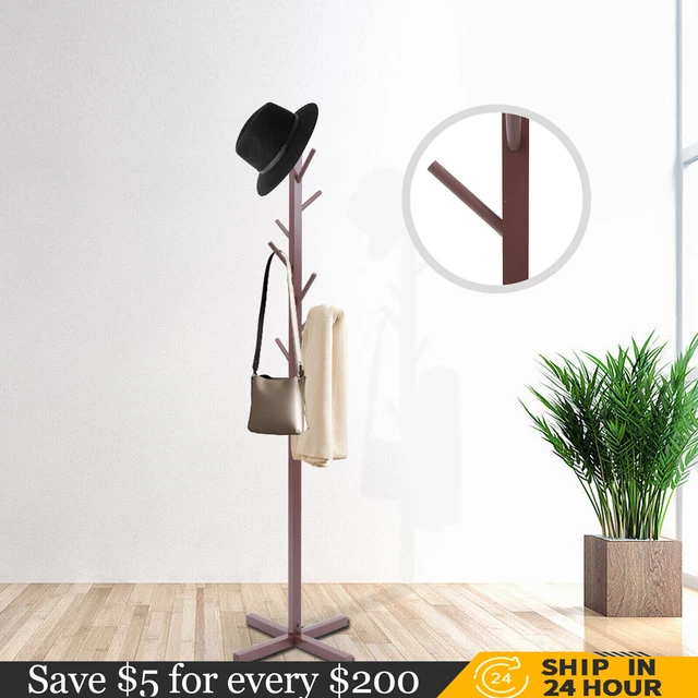 WOODEN COAT RACK Stand Free Standing Tree Hanger Hall Coat Hat Rack ...