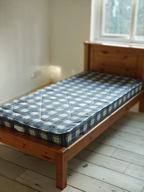 SOLID CHUNKY PINE Single Bed frame craftsman Antique Wax Mattress £68. ...