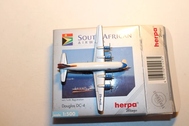 HERPA WINGS 1:500 Flugzeug 512435 Douglas DC-4 SOUTH AFRICAN ZS-AUB OVP ...