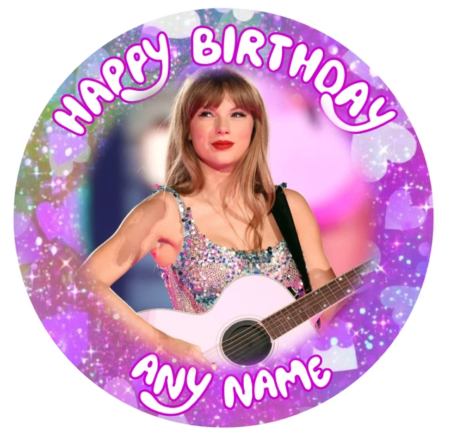 7.5& PERSONALISED TAYLOR Swift Pink Glitter Cake Topper Edible Icing ...