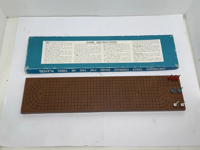 VINTAGE CONTINUOUS 3 Track Magnetic Cribbage Board 17.5" x 4.0" w/ Pegs ...
