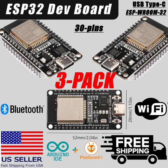 3X ESP32 | CP-2102 | USB C | ESP-WROOM-32 PCB | 30pin | ESP32S | WiFi ...