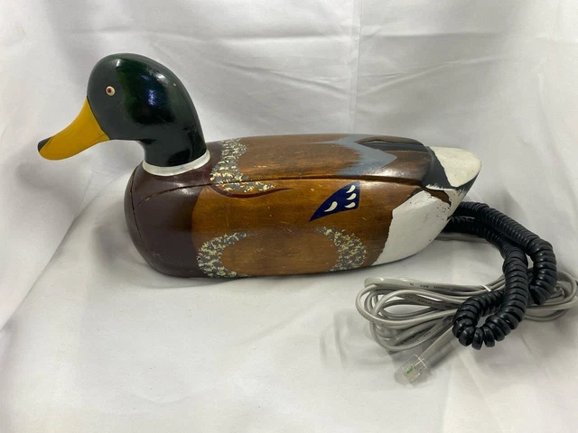 VINTAGE TELEMANIA WOOD Mallard Duck Decoy Telephone Landline Push ...