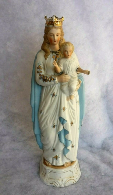 STATUE SAINTE VIERGE Marie Et Enfant Jesus En Biscuit Statua Madonna ...