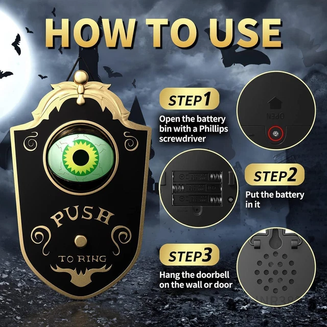 HALLOWEEN DOORBELL DECORATION Haunted Eye Doorbell Door Party Prop ...