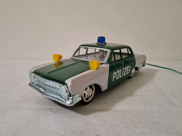 SSS JAPAN OPEL Rekord A Polizei Wagen BlechautoTin Toy Battery m. OVP ...