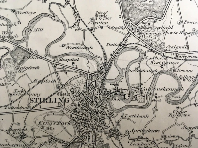 1906 EDITION TOPOGRAPHICAL Map of the Stirling and River Forth areas ...