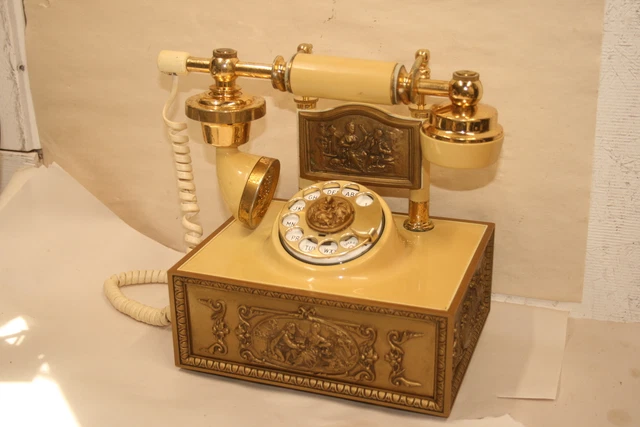 VINTAGE DECO-TEL FRENCH Victorian Style Rotary Dial Phone Ivory Gold ...