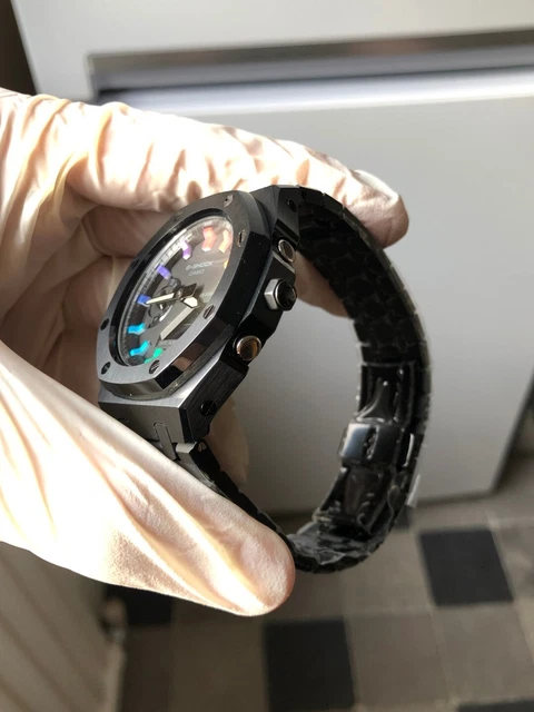 CASIO G-SHOCK GA-2100-1A1ER Casioak Rainbow Black Metal Mod Custom AP ...