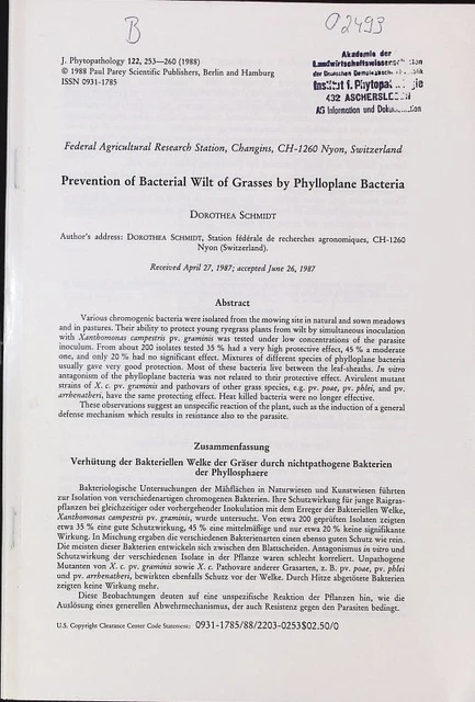 PREVENTION OF BACTERIAL Wilt of Grasses by Phylloplane Bacteria. J ...
