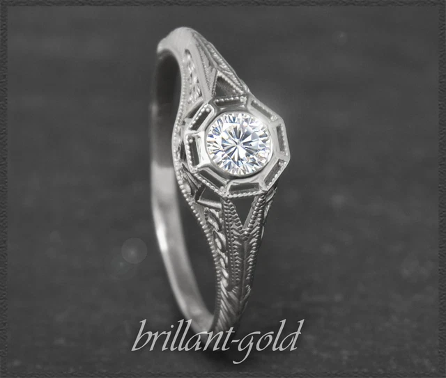 DIAMANT RING MIT 0,27ct Brillant Solitär, 585 Weißgold, Antik Art Deco Design EUR 664,91 ...