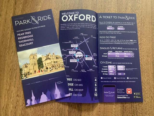 OXFORD BUS COMPANY Park & Ride route map/timetable Jul 2024 edition ...