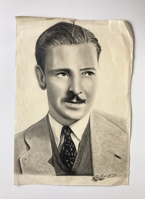 VINTAGE ORIGINAL PENCIL Drawing 1930s Actor Ronald Colman Signed by ...