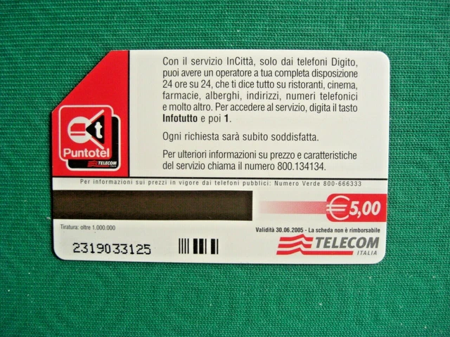 SCHEDA TELEFONICA TELECOM Puntotel - in città valore facciale € 5,00 ...