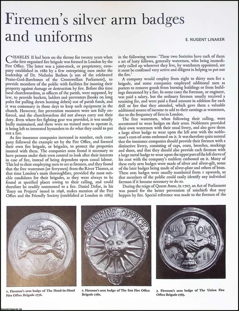 FIREMEN'S SILVER ARM Badges & Uniforms Together With Fire-Insurance ...