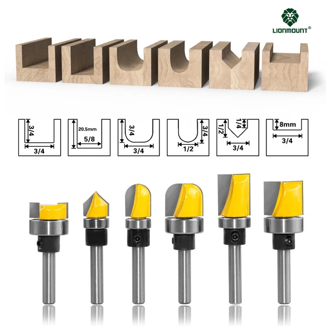 TEMPLATE ROUND NOSE Core Box Bowl V-Groove Flush Trim Router Bit Set 1/ ...