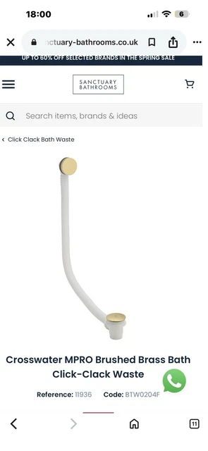 CROSSWATER MPRO BRUSHED Brass Plug Bath Click-Clack Waste BTW0204F £37. ...