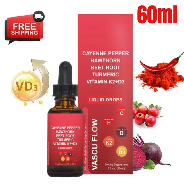 CAYENNE/ PEPPER HAWTHORN Beet Root Turmeric Vitamin K2+D3 Drops U K £7. ...