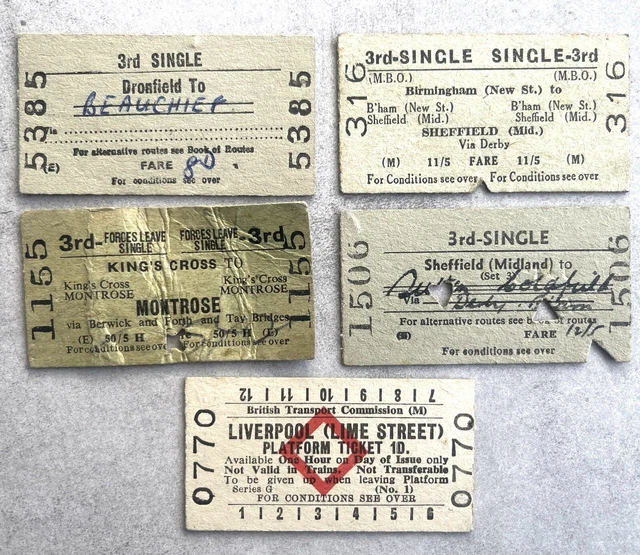 FIVE VINTAGE TRAIN tickets 1960s 50s birmingham liverpool kings cross ...
