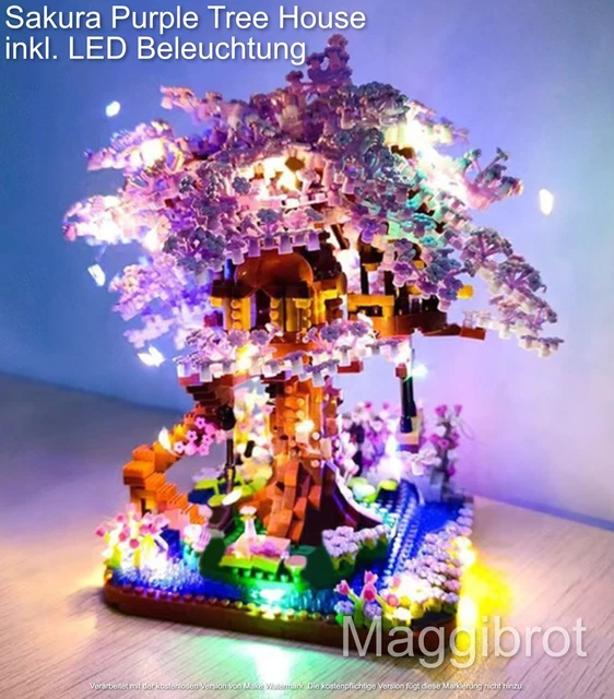 SAKURA PURPLE TREE House inkl. LED Beleuchtung Mini Klemmbaustein Set ...