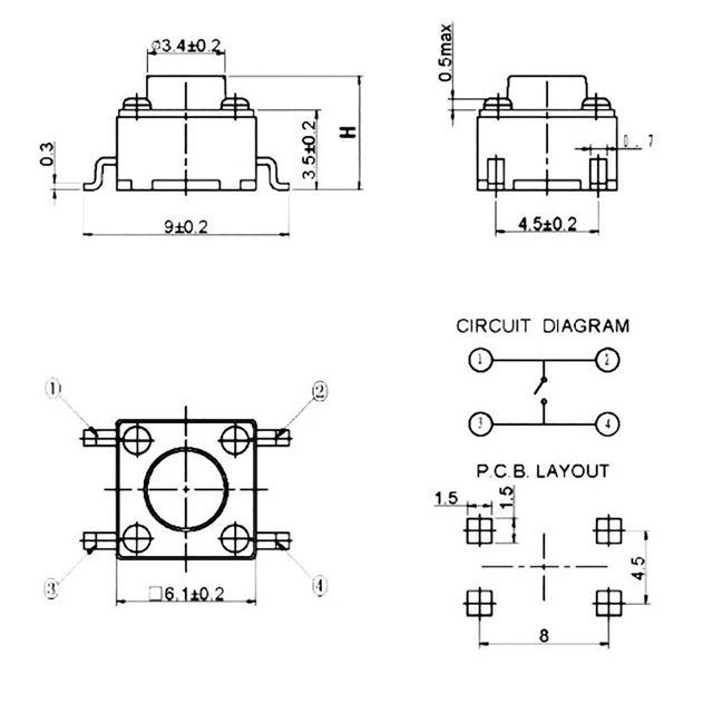6 X 6MM SMD SMT Momentary Tactile Push Button Switch SPST Waterproof 4. ...