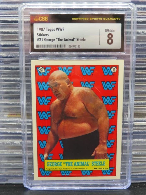 1987 TOPPS WWF autocollants de lutte George The Animal Steele #21 CSG 8 ...