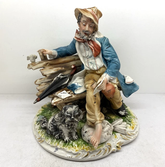 RARE CAPODIMONTE FIGURE TRAMP ON A BENCH EARLY-MID 20th CENT. ITALY ...