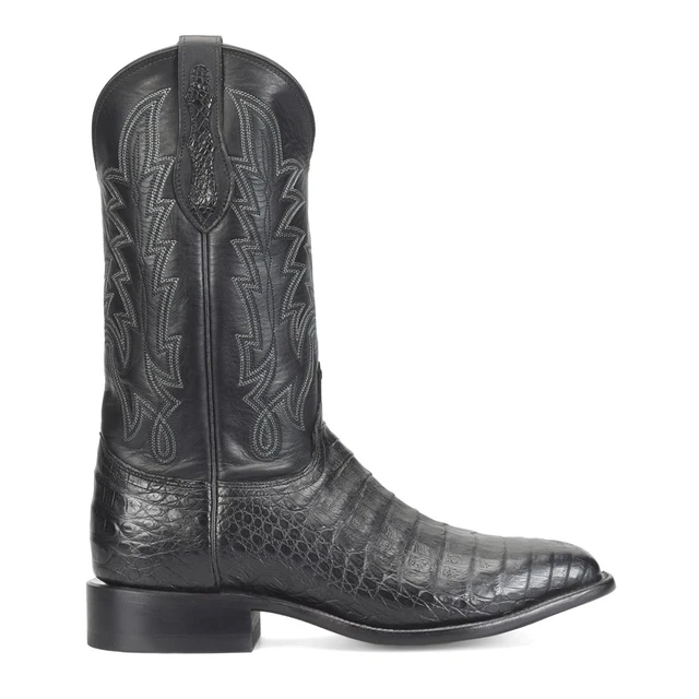 JUSTIN BOOTS PANAMA Caiman Square Toe Pull On Cowboy Mens Black Dress ...