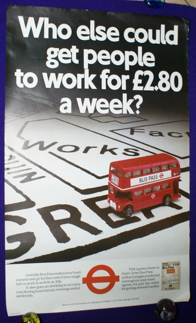LONDON TRANSPORT BUSES Poster £2.80 Weekly One Zone Bus Pass ...