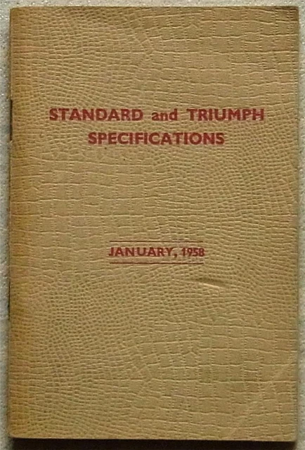 STANDARD & TRIUMPH Specifications Handbook Jan 1958 TR3 Ensign 8 10 ...