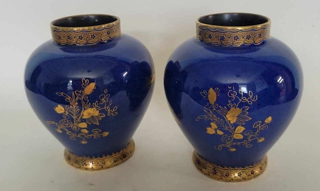 ANTIQUE, RARE, WILTON Ware, Pair of Oriental Design Cobalt Blue Lustre ...