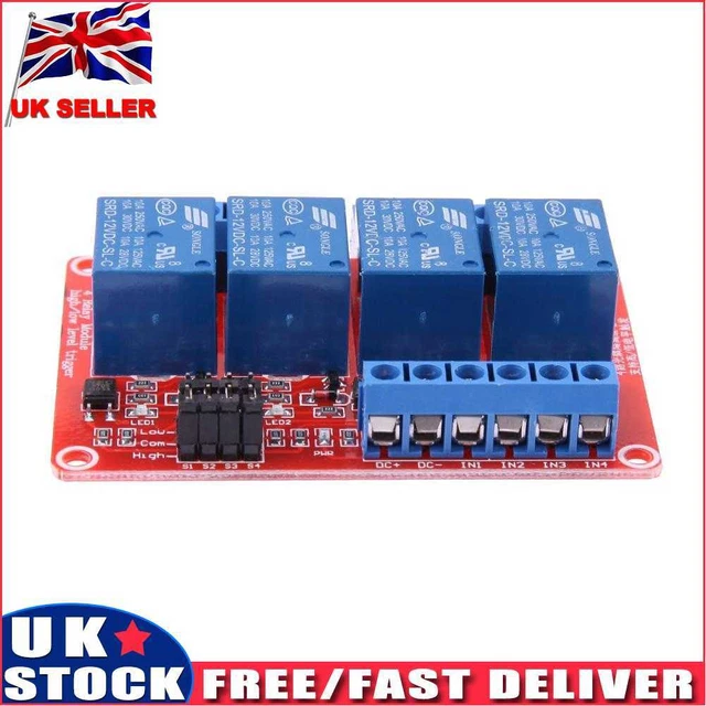 4-CHANNEL 12V RELAY Module with Optocoupler H/L Level Triger for ...