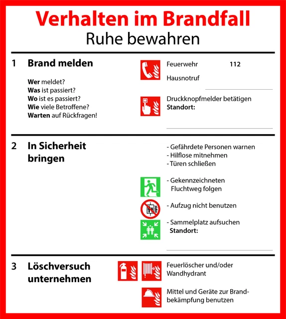 SCHILD VERHALTEN IM Brandfall PVC Aufkleber Sticker EUR 4,99 - PicClick DE