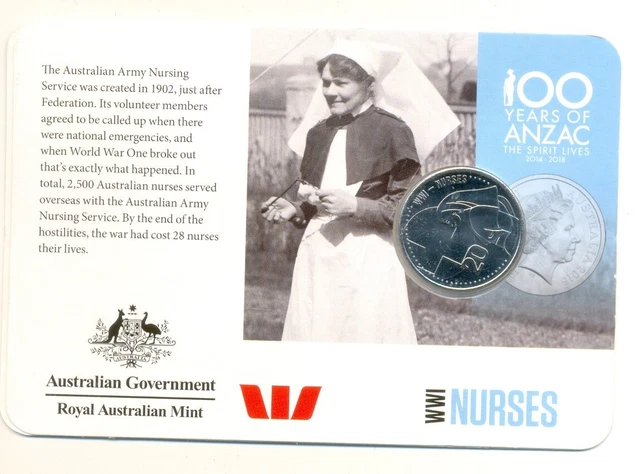 AUSTRALIAN: 2014 ANZACS Remembered-20 Cent Australian coin - NURSES $5. ...