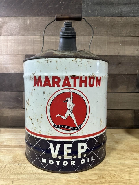 VINTAGE 5 GALLON Marathon V.E.P. Motor Oil Heavy Duty Can $329.99 ...