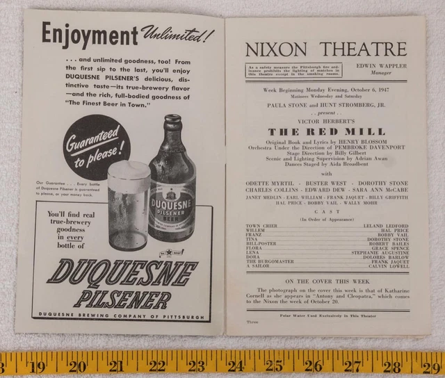 VINTAGE PLAYBILL THE Red Mill Nixon Theatre October 6 1947 jds £34.15 ...