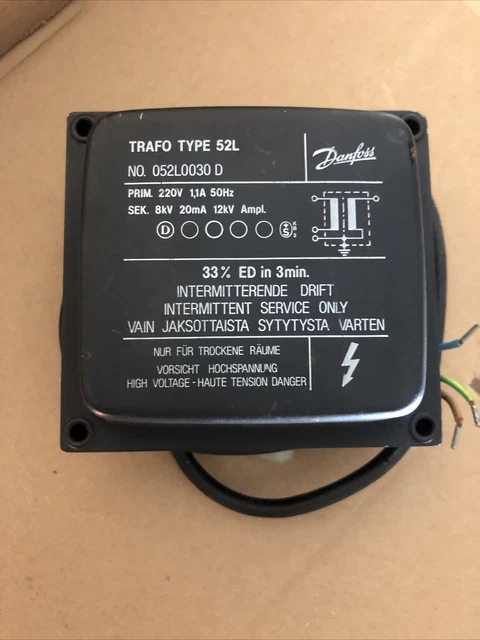 DANFOSS TRAFO IGNITION TRANSFORMER 52L Trafo Type 52L 052L0030 D ...